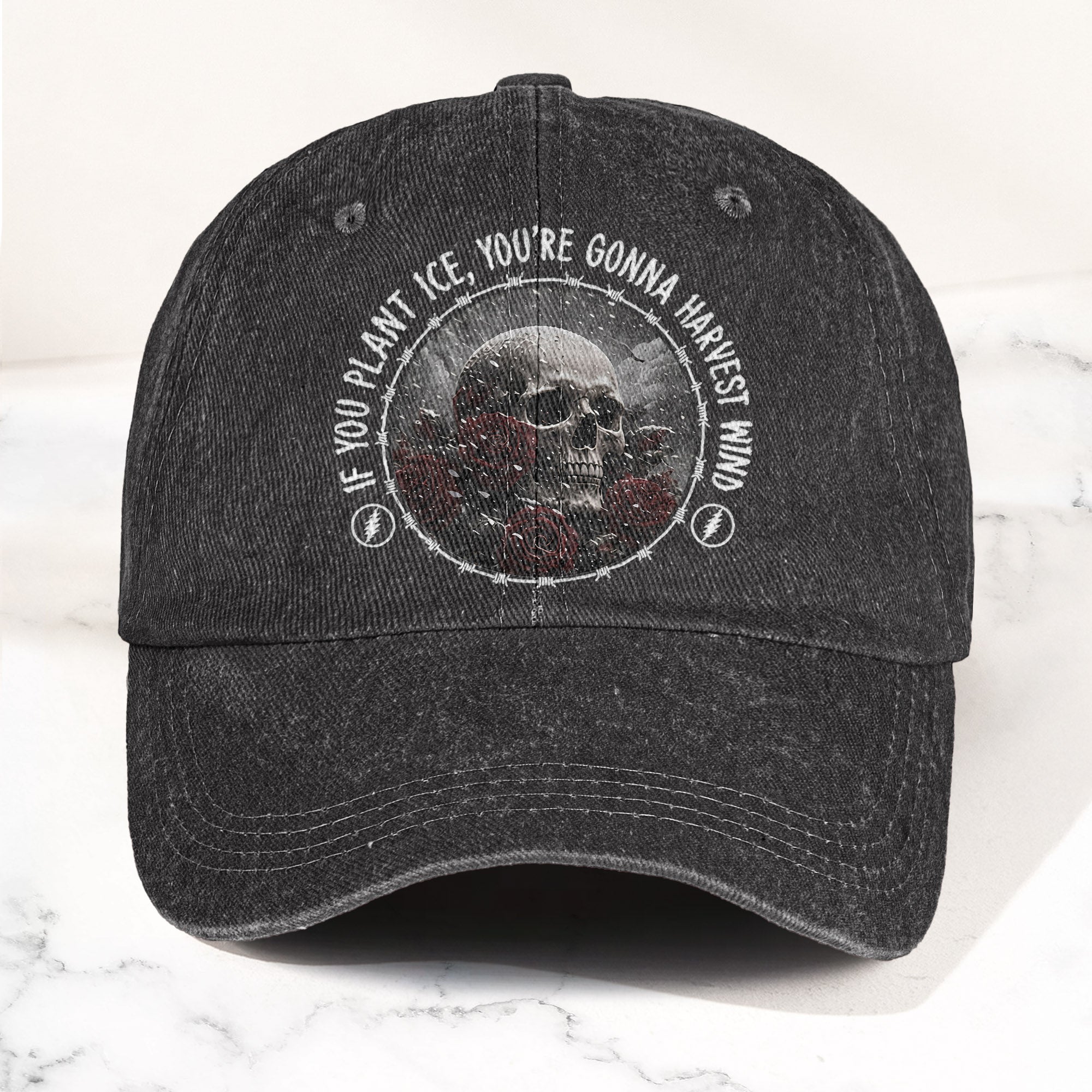 Grateful Dead Skull Franklin's Tower Lyrics Vintage Denim Cap – Retro ...