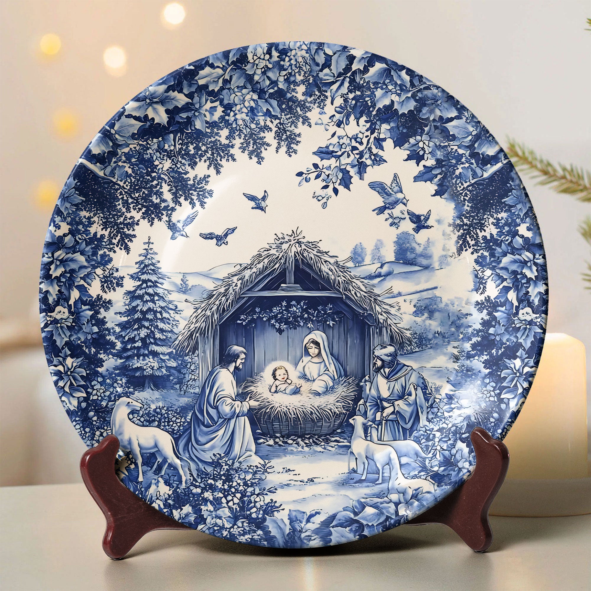 Christmas Nativity Collectible Ceramic Plate – Blue Winter Design ...