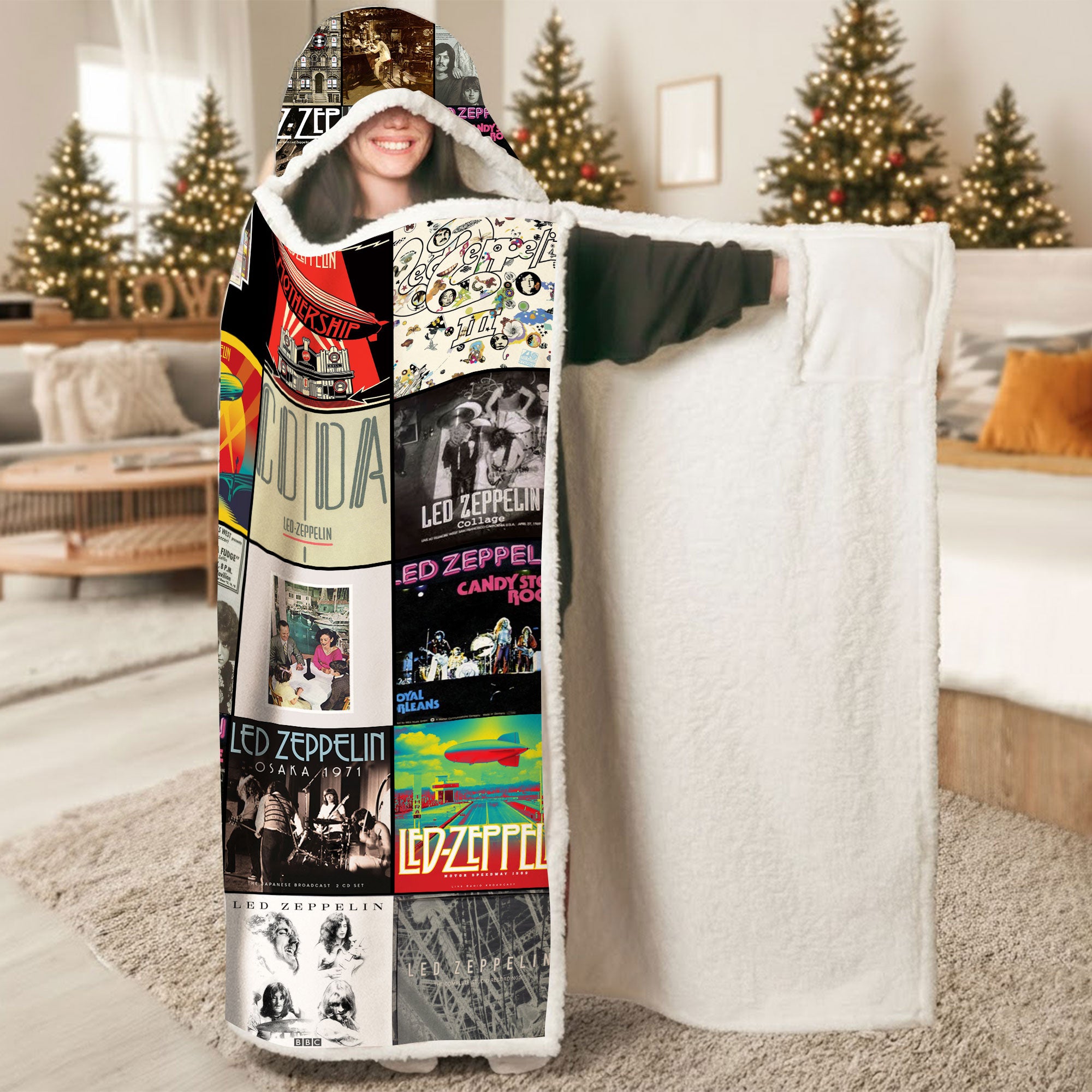 Led Zeppelin Wearable Hooded Blanket – Classic Album Cover Collage Gif ...