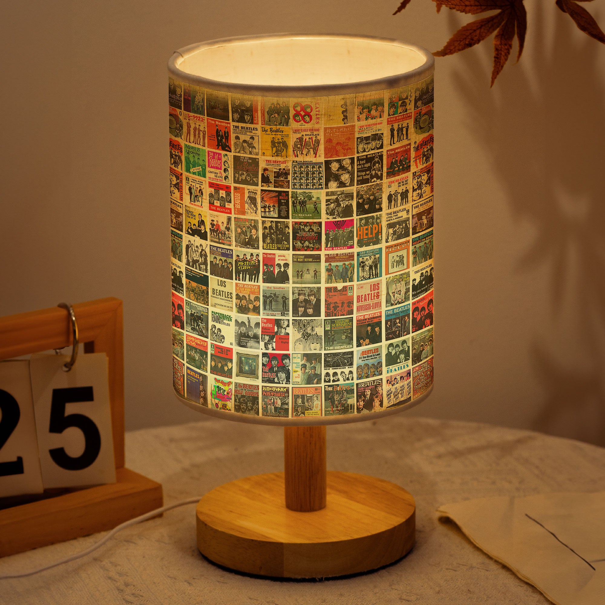 Vintage Beatles Album Cover Collage Table Fabric Lamp – Printnest