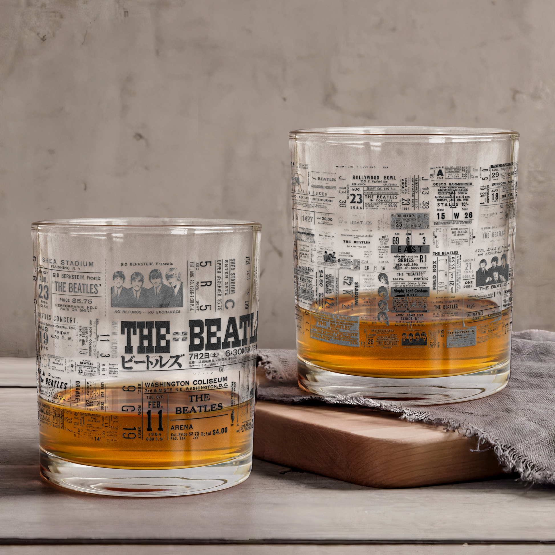 The Beatles Vintage Concert Ticket Printed Whiskey Glass - Multiple De ...