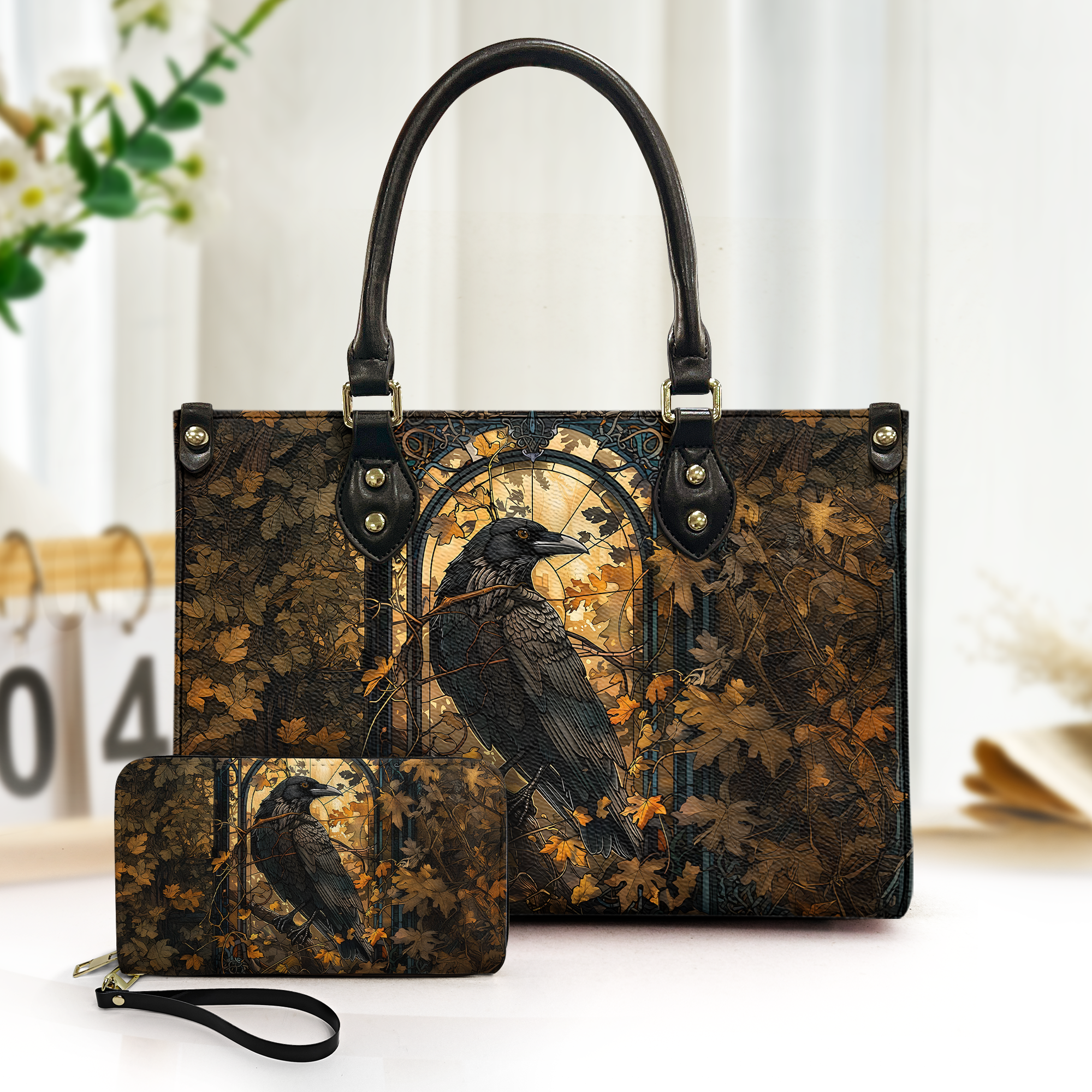 Gothic Shadows Grimoire Raven Leather Handbag & Wallet Set – Printnest