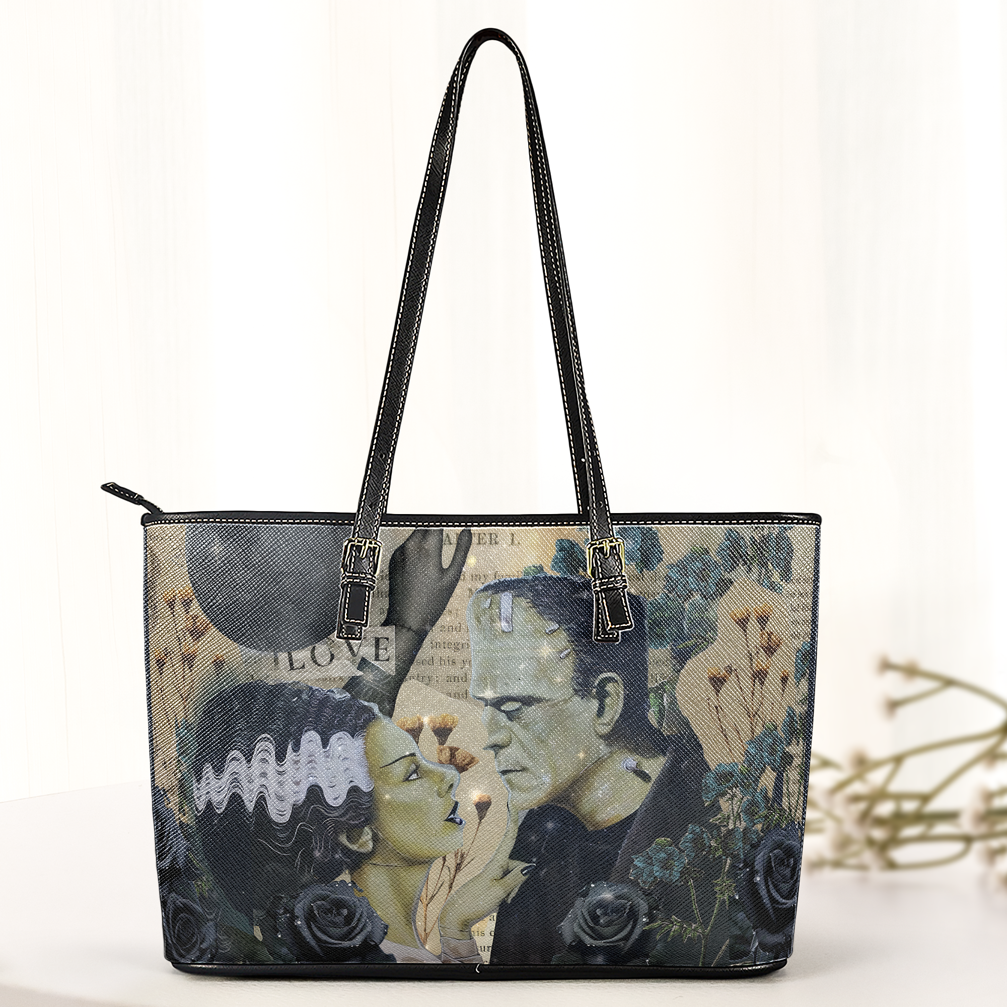 Frankenstein & Bride Leather Tote Bag – Gothic Romance Horror Design ...